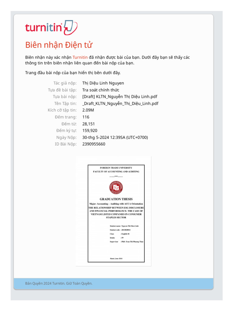 Biên Nhận - (Draft) KLTN - Nguyễn Thị Diệu Linh PDF | PDF