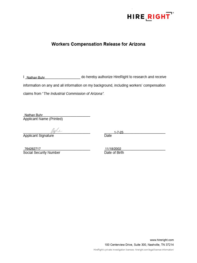 Workers Compensation Release For Arizona | PDF