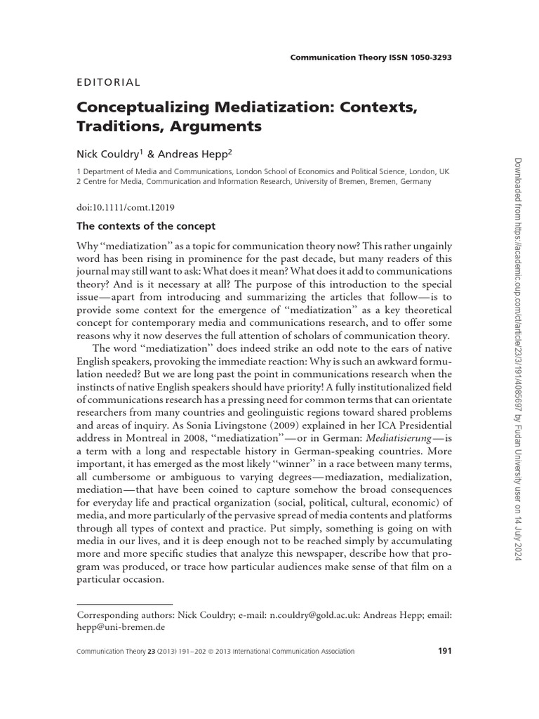 1.Conceptualizing Mediatization_Contexts, Traditions, Arguments | PDF ...