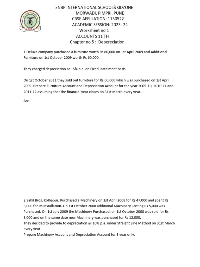 Accounts 11: Depreciation Worksheets | PDF
