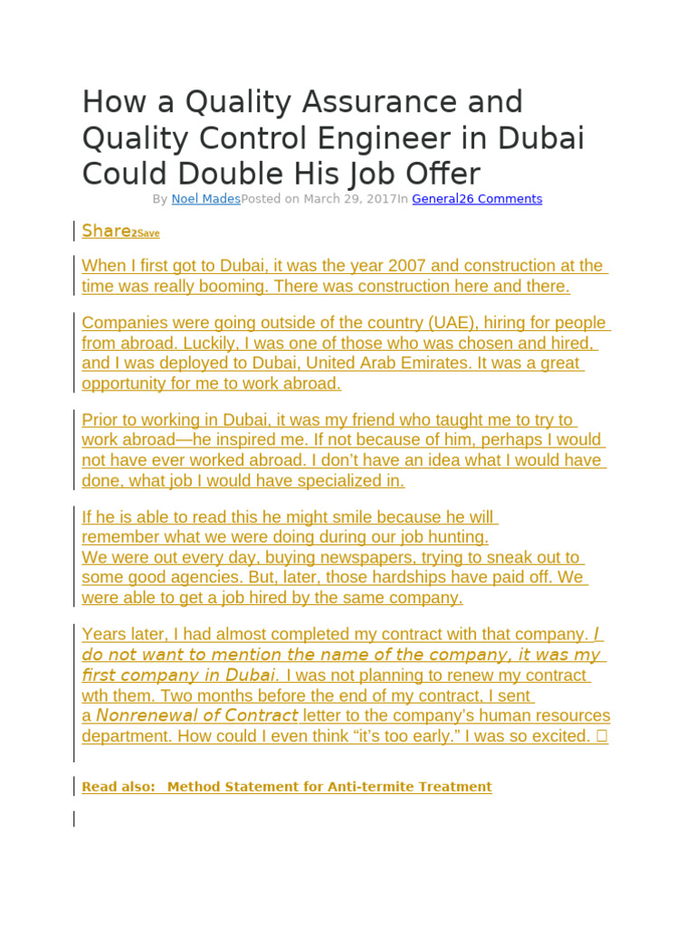 How A Quality Assurance and Quality Control Engineer in Dubai Could ...