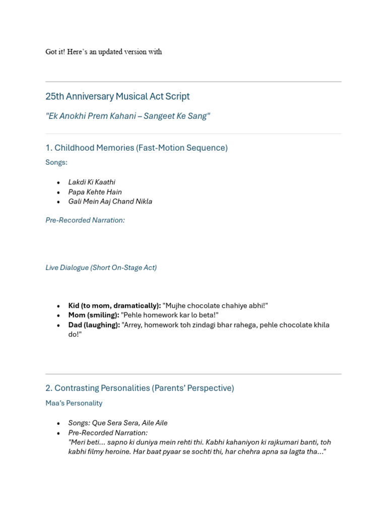 25th Anniversary Musical Script | PDF