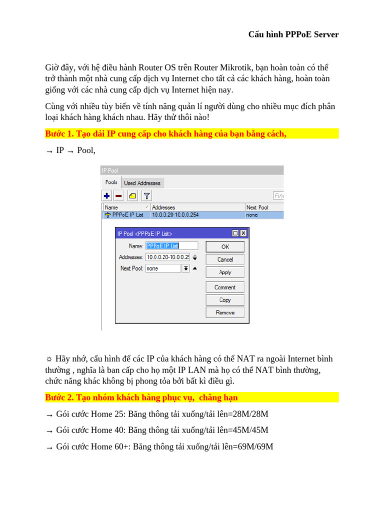 Cấu Hình PPPoE Server | PDF
