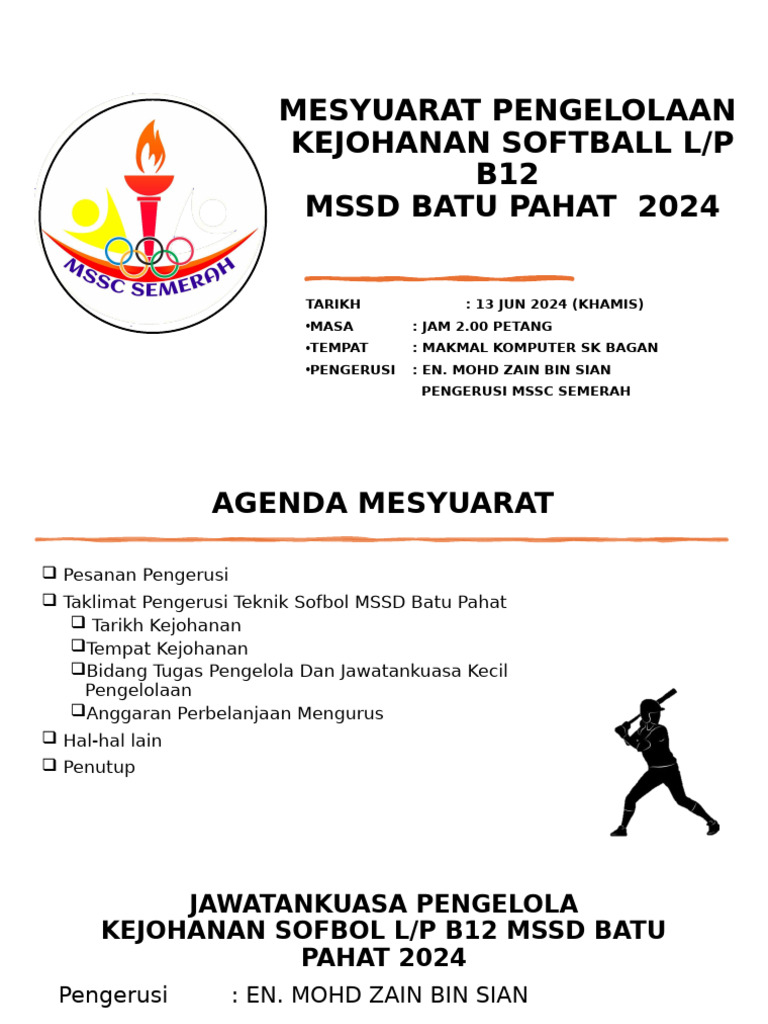 Mesyuarat Pengelolaan Sofbol MSSD 2024 | PDF