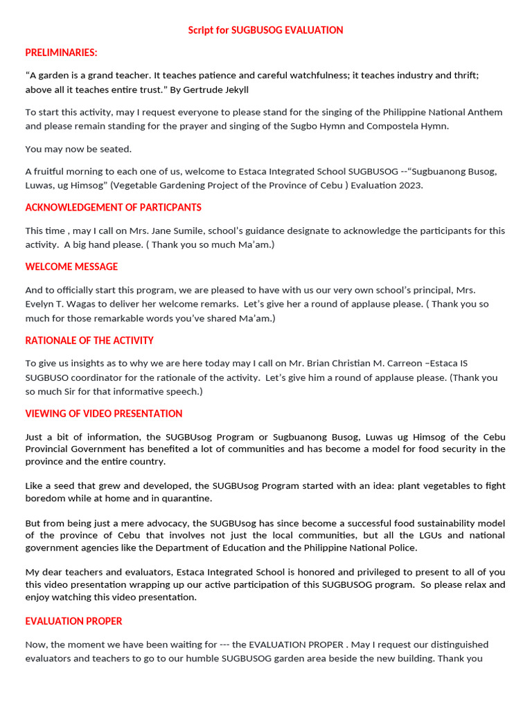 SUGBUSOG Evaluation Event 2023 | PDF