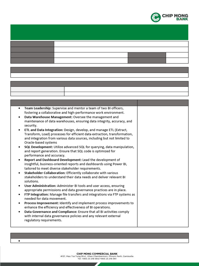 Associate, BI & MIS Reporting Role | PDF | Data Warehouse | Governance