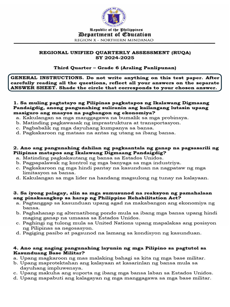 AP G6 Test Questionnaire Q3 | PDF