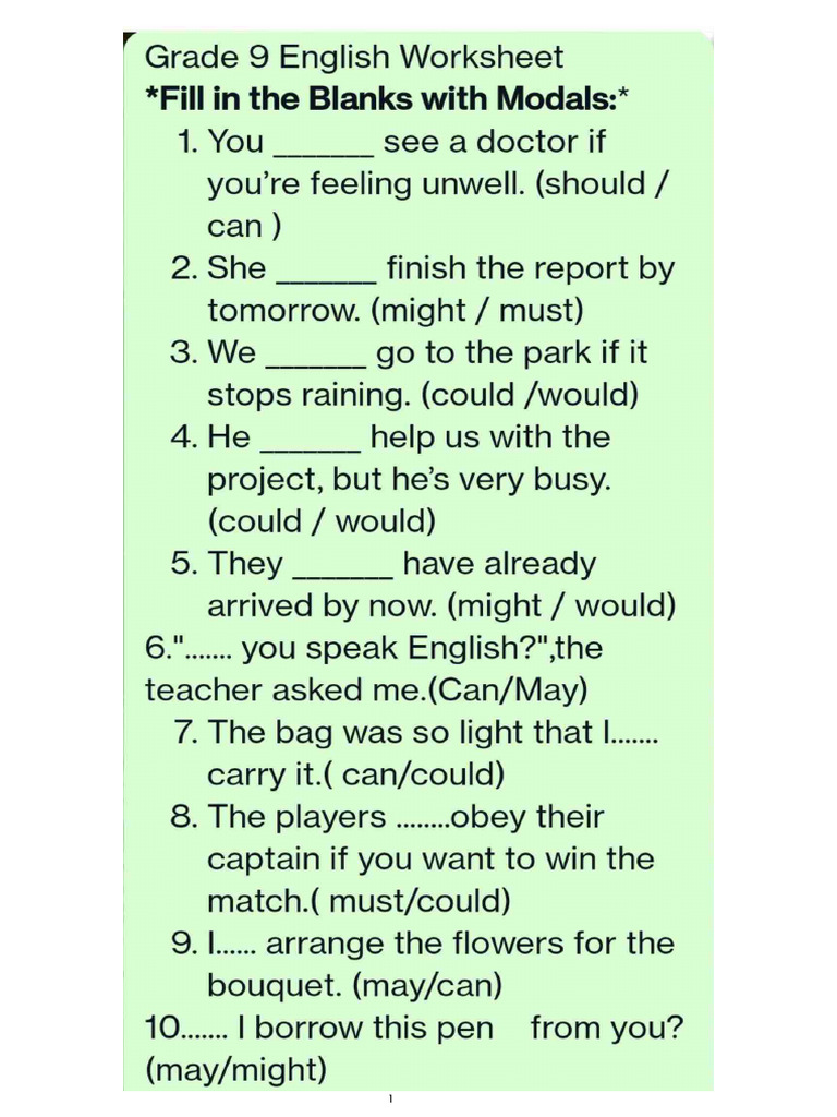 Gr-9 English Worksheet | PDF
