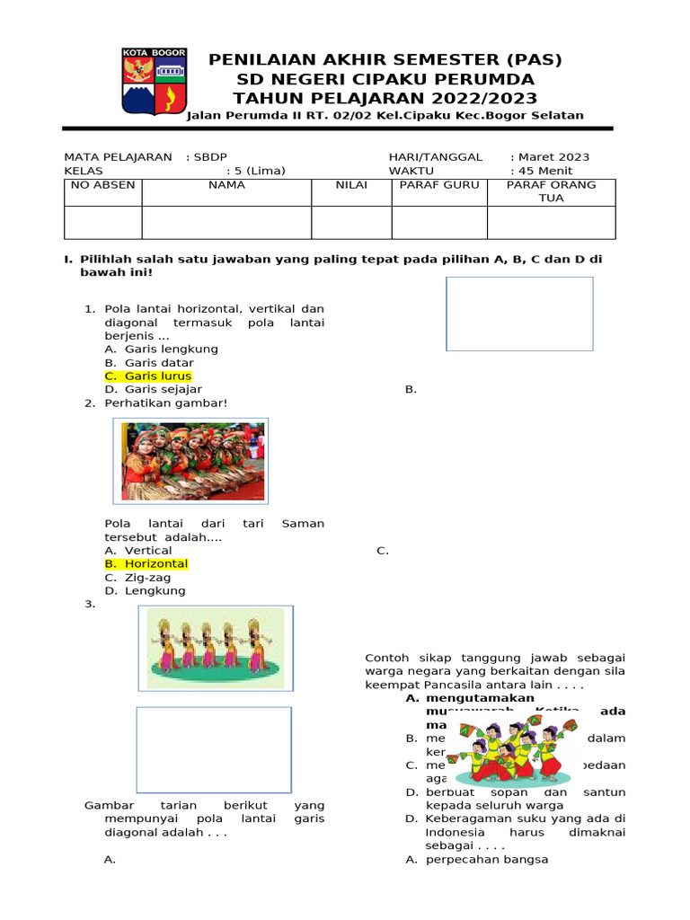 PTS SBDP Kelas 5 TP 2022-2023 | PDF