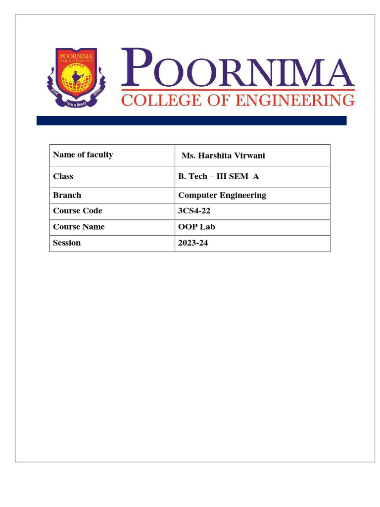 OOP Lab Syllabus for B. Tech Students | PDF | Integer (Computer Science) | C++