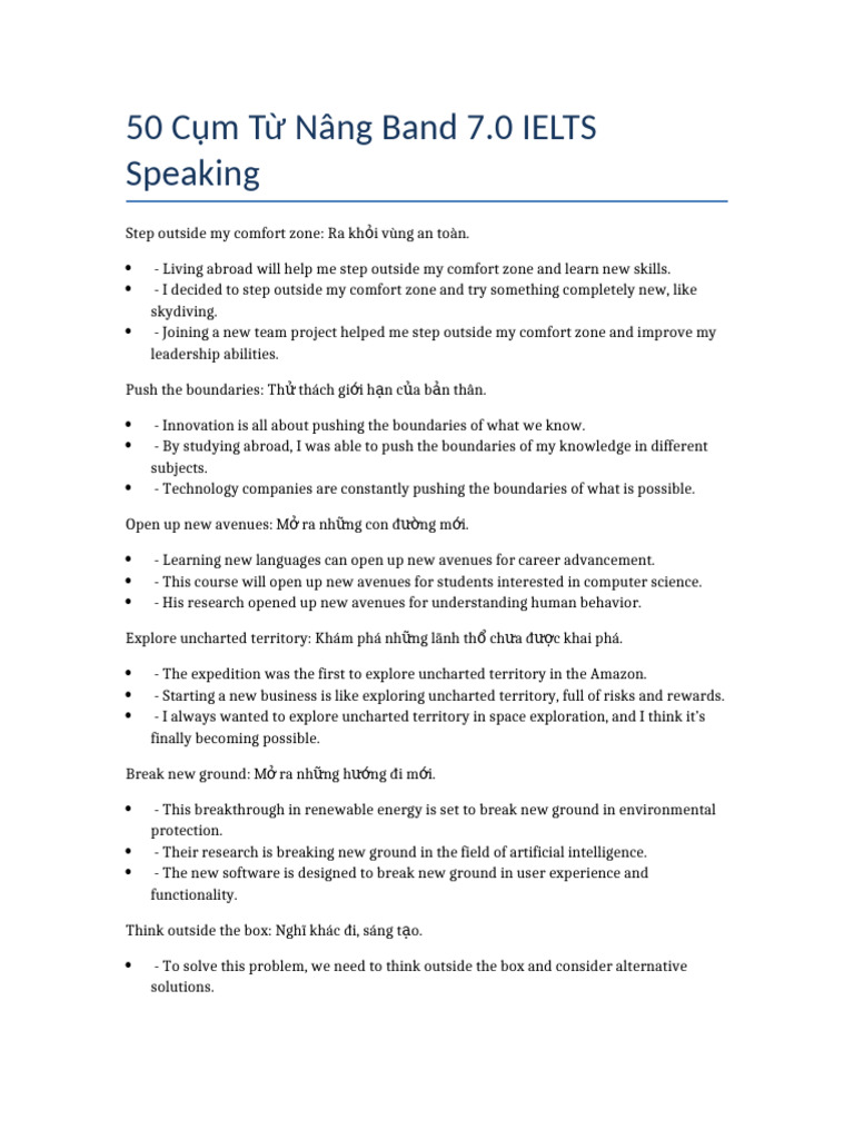 50 Phrases to Boost IELTS Speaking Band 7.0 | PDF | Cognition | Learning