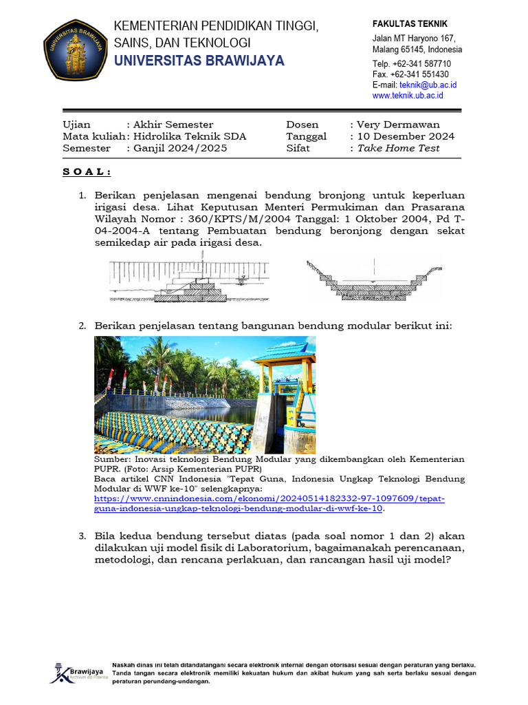 UAS S3 Rekayasa Hidrolika 2024 | PDF