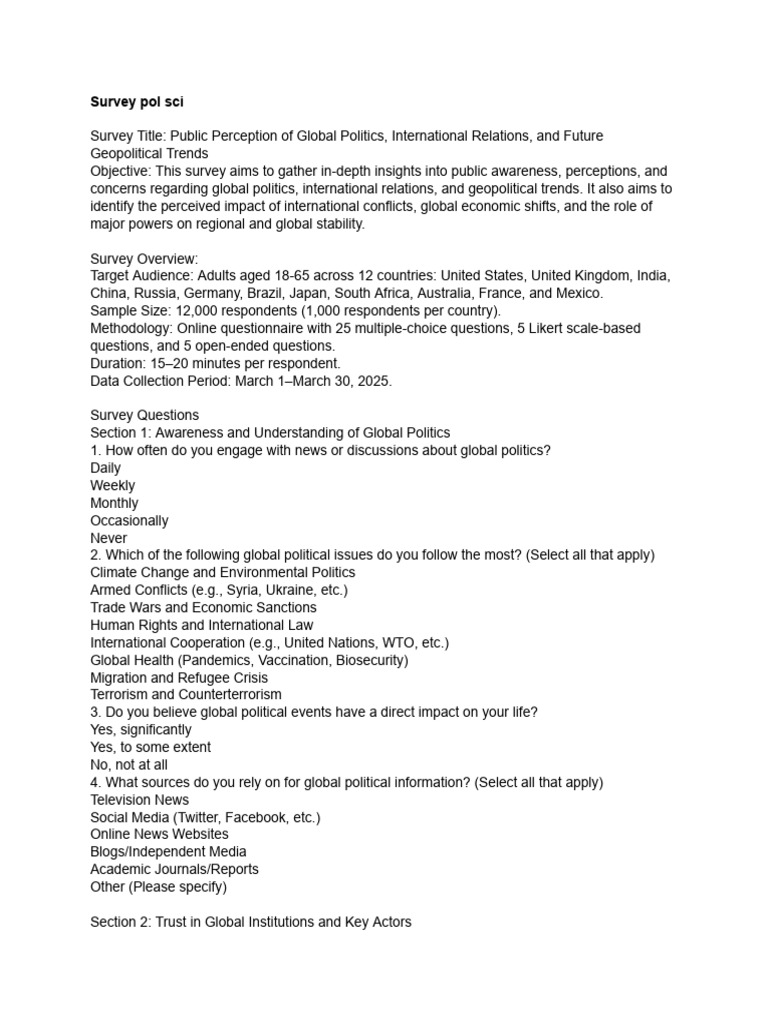 Survey Pol Sci (Global Politics) | PDF | United Nations | International ...