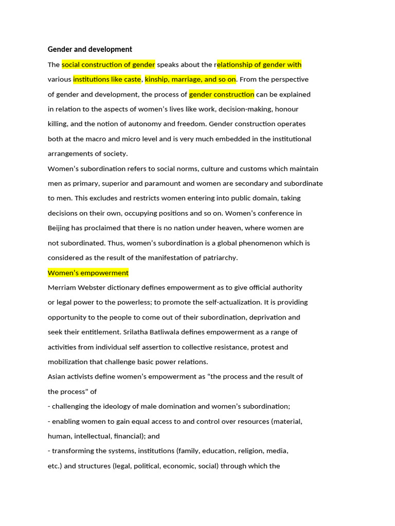 Understanding Gender and Development Issues | PDF | Gender ...