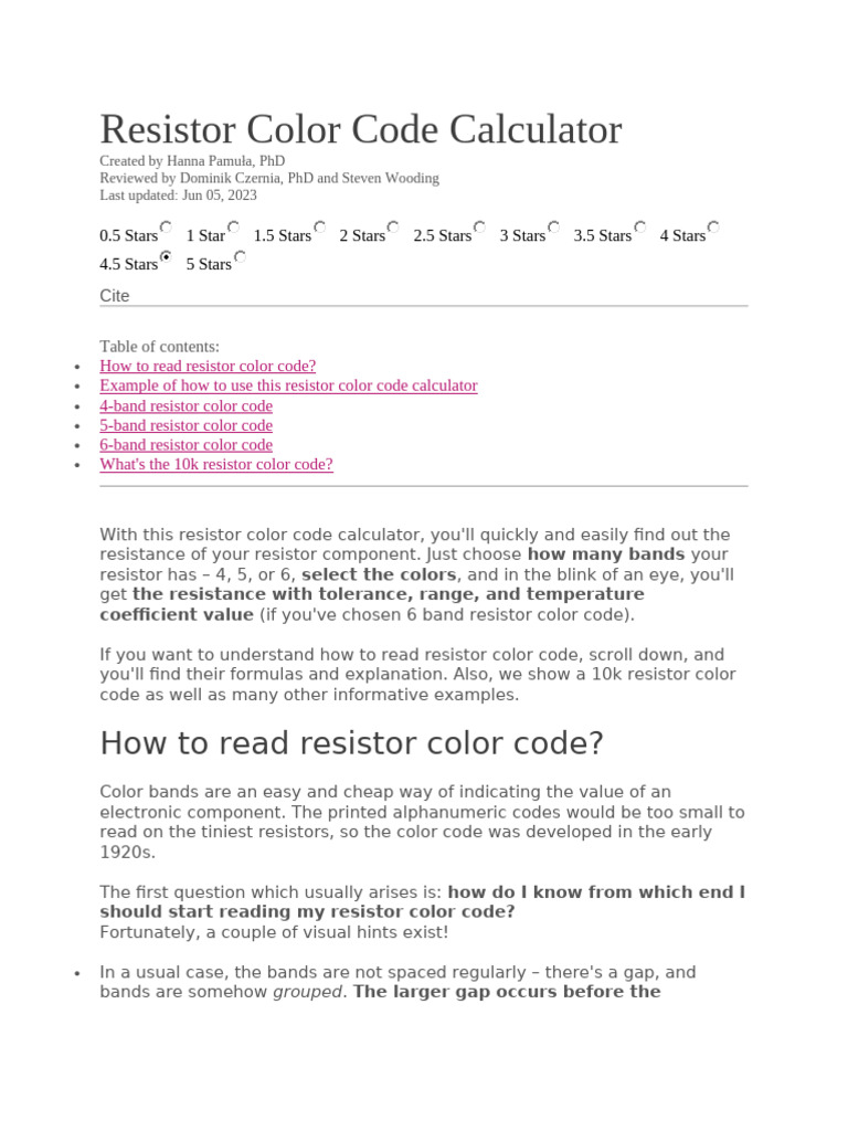 Resistor Color Code Calculator Guide | PDF | Resistor | Temperature