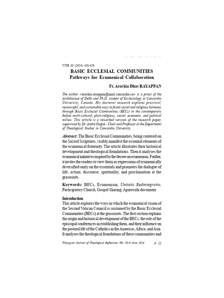 Basic Ecclesial Communities - Pathways For Ecumenical Collaboration ...