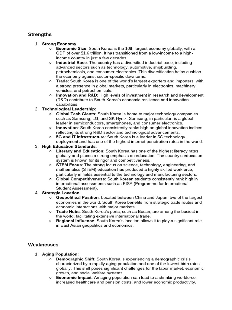 SWOT ANALYSIS OF KOREA | PDF | South Korea | World Politics
