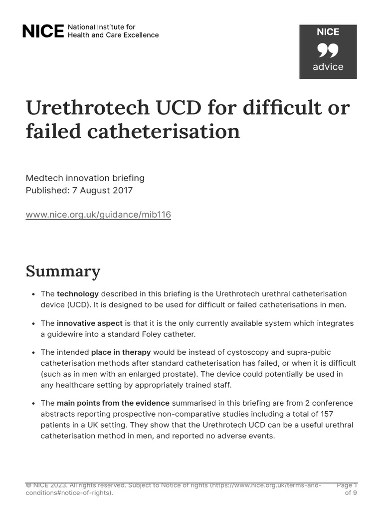 Urethrotech Ucd for Difficult or Failed Catheterisation PDF ...