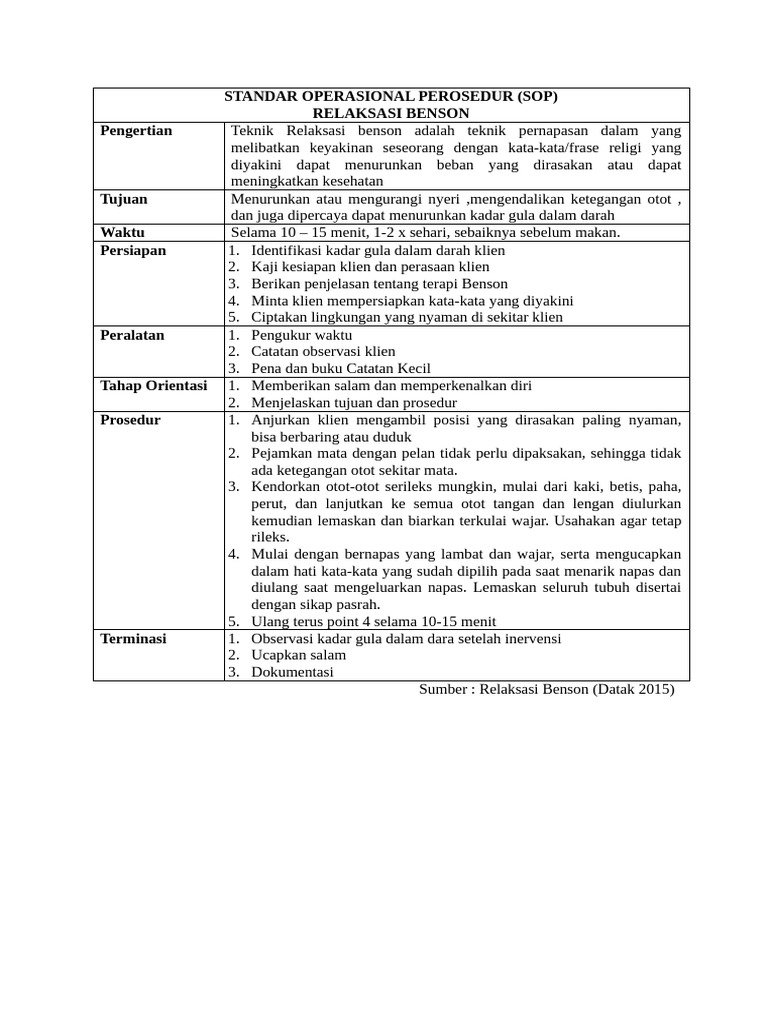 SOP RELAKSASI BENSON | PDF