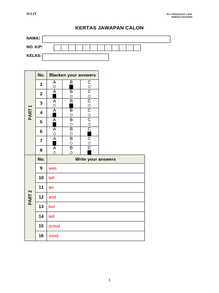 Kertas Jawapan Calon Skema Form2 | PDF