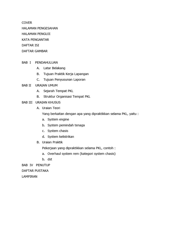 Format Laporan PKL TKR T.P. 2024-2025 | PDF