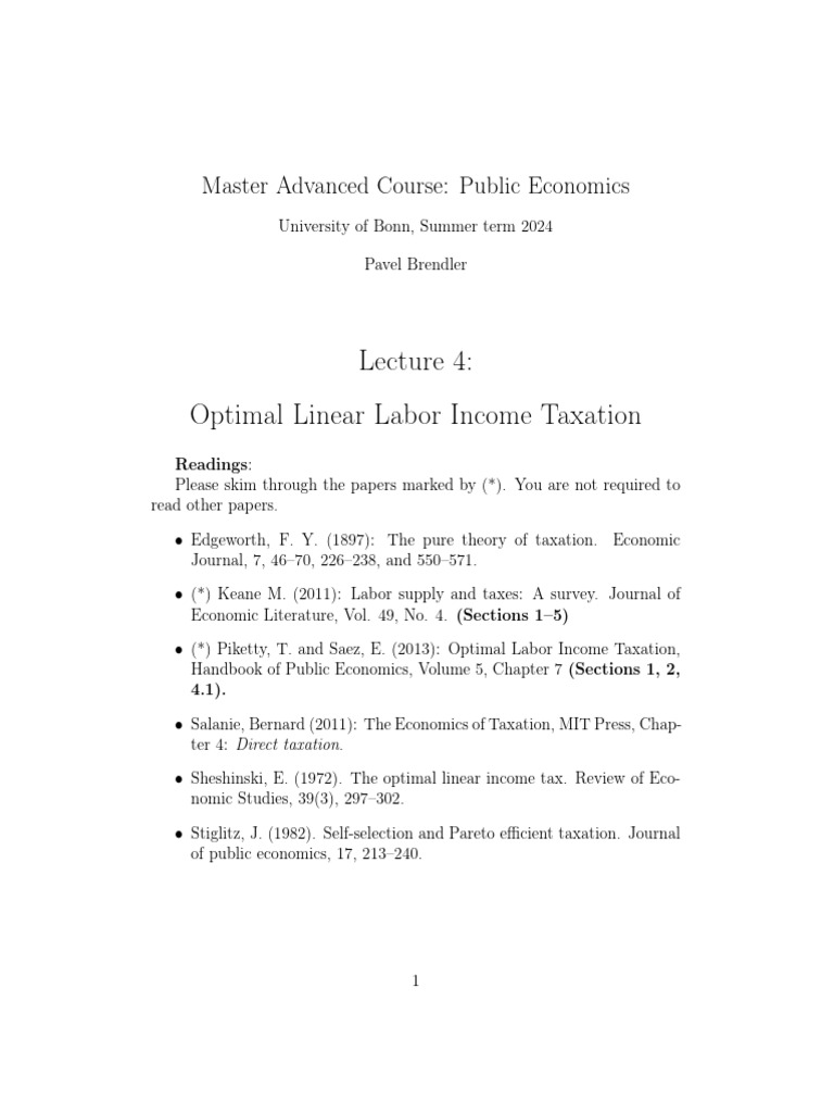 L4 Optimal Labor Taxation | PDF | Taxes | Utility