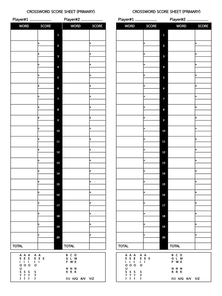 Primary Crossword Score Sheet | PDF