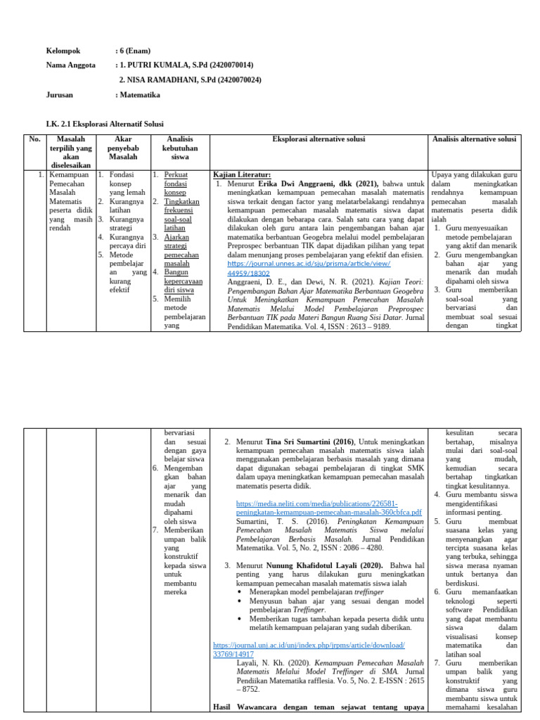 1. Tugas Pengembang Perangkat Pembelajaran MTK | PDF