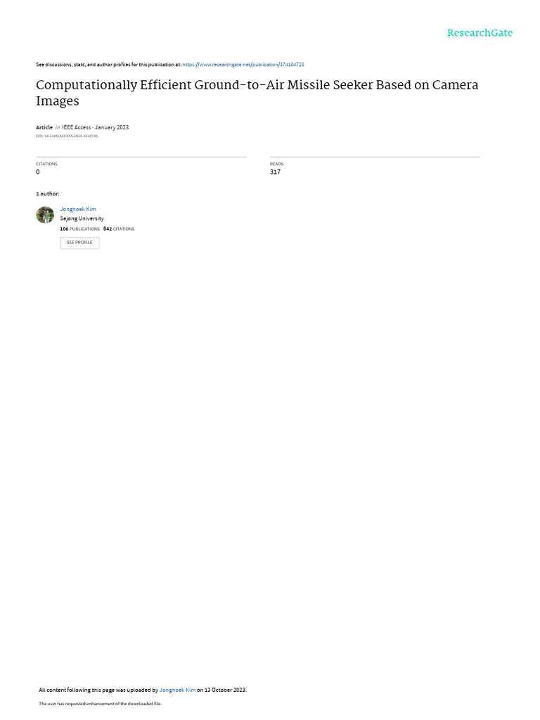 Computationally Efficient Ground-to-Air Missile Seeker Based On Camera Images | PDF | Infrared ...