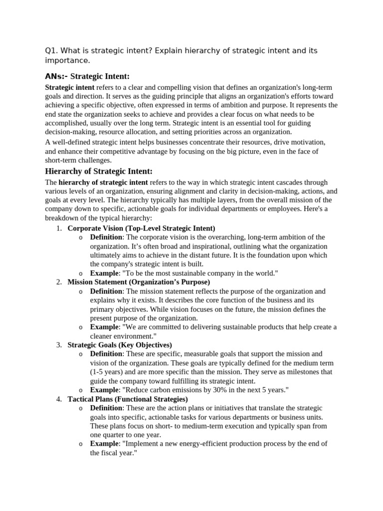 Understanding Strategic Intent Hierarchy | PDF | Goal | Sustainability