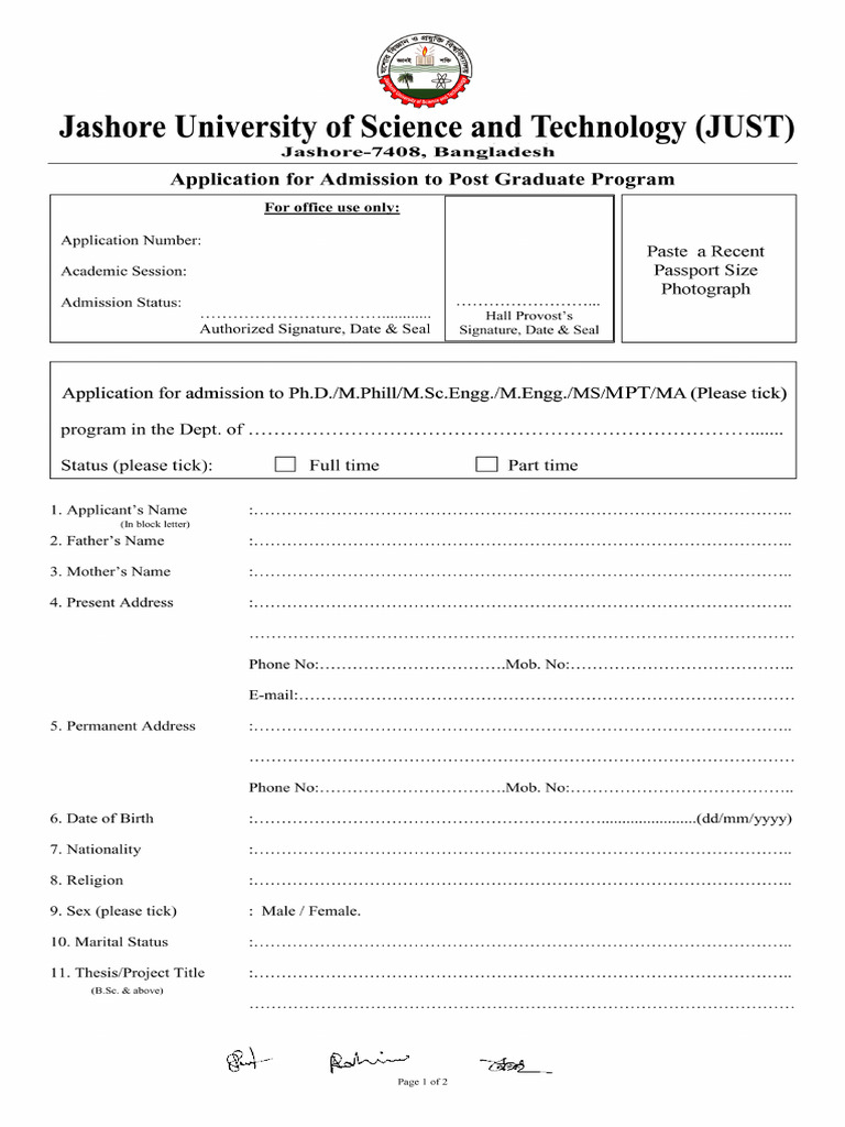 Masters Application Form | PDF