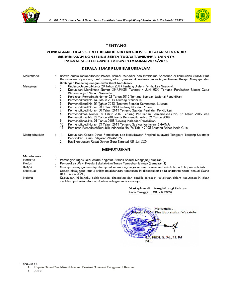 SK Pemb. Tugas SMS Ganjil 2024-2025 | PDF