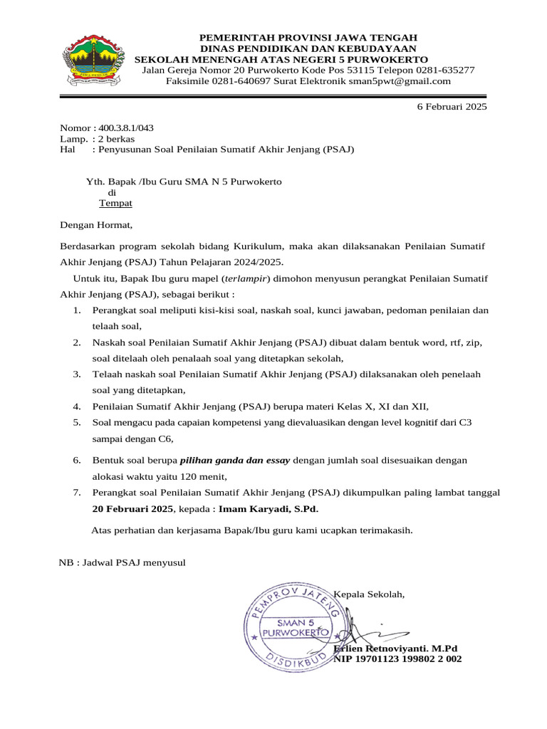 Surat Permintaan SOAL PSAJ 2024 | PDF