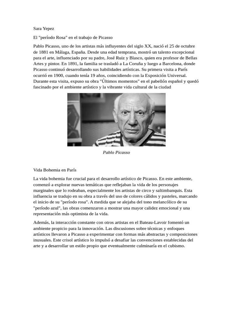 Picasso: Evolución y Período Rosa | PDF | Pablo Picasso | Cubismo