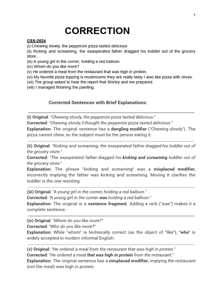 Correction Pdf Verb Noun