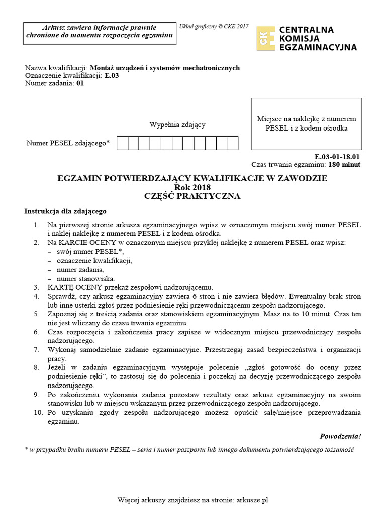 E03 2018 Styczen Egzamin Zawodowy Praktyczny | PDF