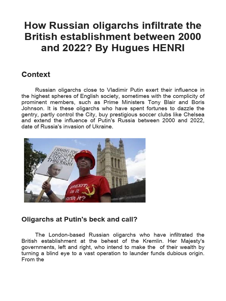 Russian Oligarchs' Influence in UK (2000-2022) | PDF | Conservative ...