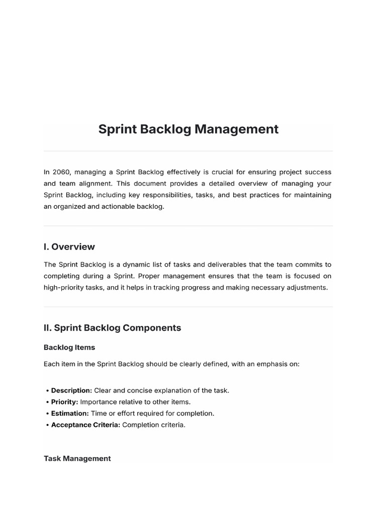 Sprint Backlog Management Template | PDF