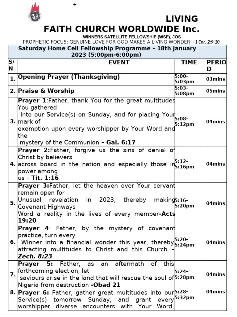 WSF Outline For 18TH JANUARY 2023 (LFC JOS STATE HEADQUATERS) ) | PDF ...