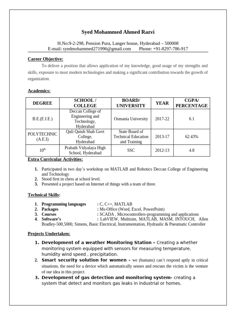 Syed Mohammed Resume | PDF | Scada | Computing