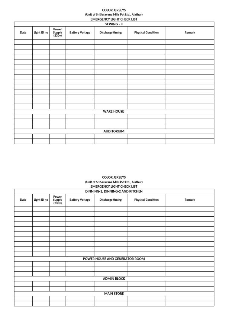 Emergency Light Checklist | PDF | Mains Electricity | Electrical Components