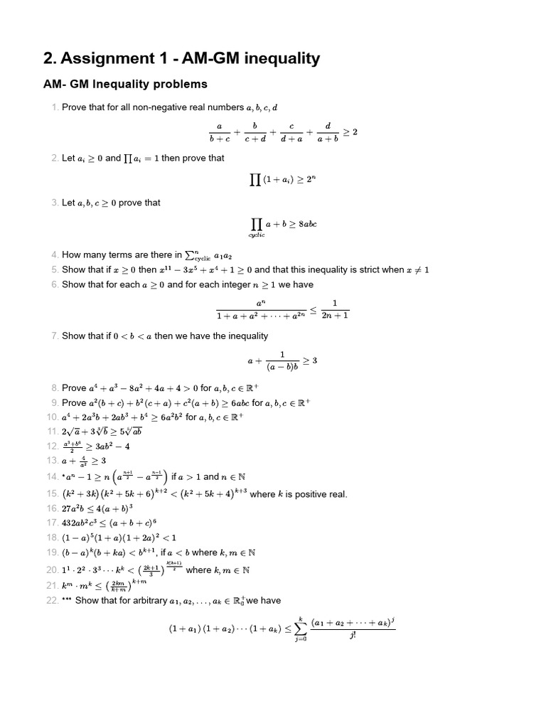 2. Assignment 1 - AM-GM inequality | PDF | Inequality (Mathematics) | Mathematical Analysis