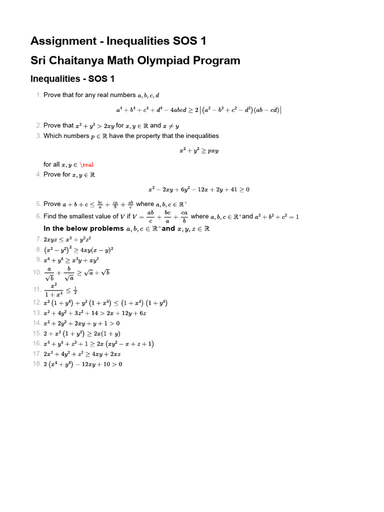 Assignment - Inequalities SOS 1 | PDF