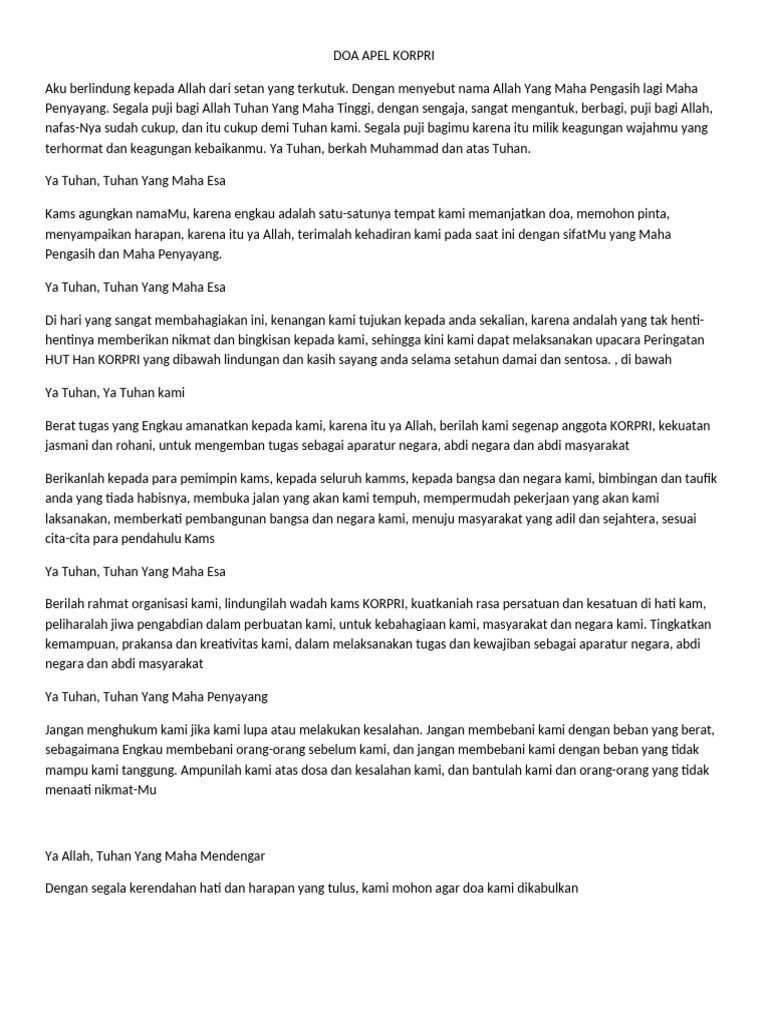 Doa Apel Korpri | PDF