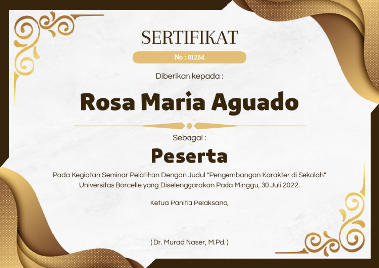 Putih Biru Sertifikat Piagam Penghargaan | PDF