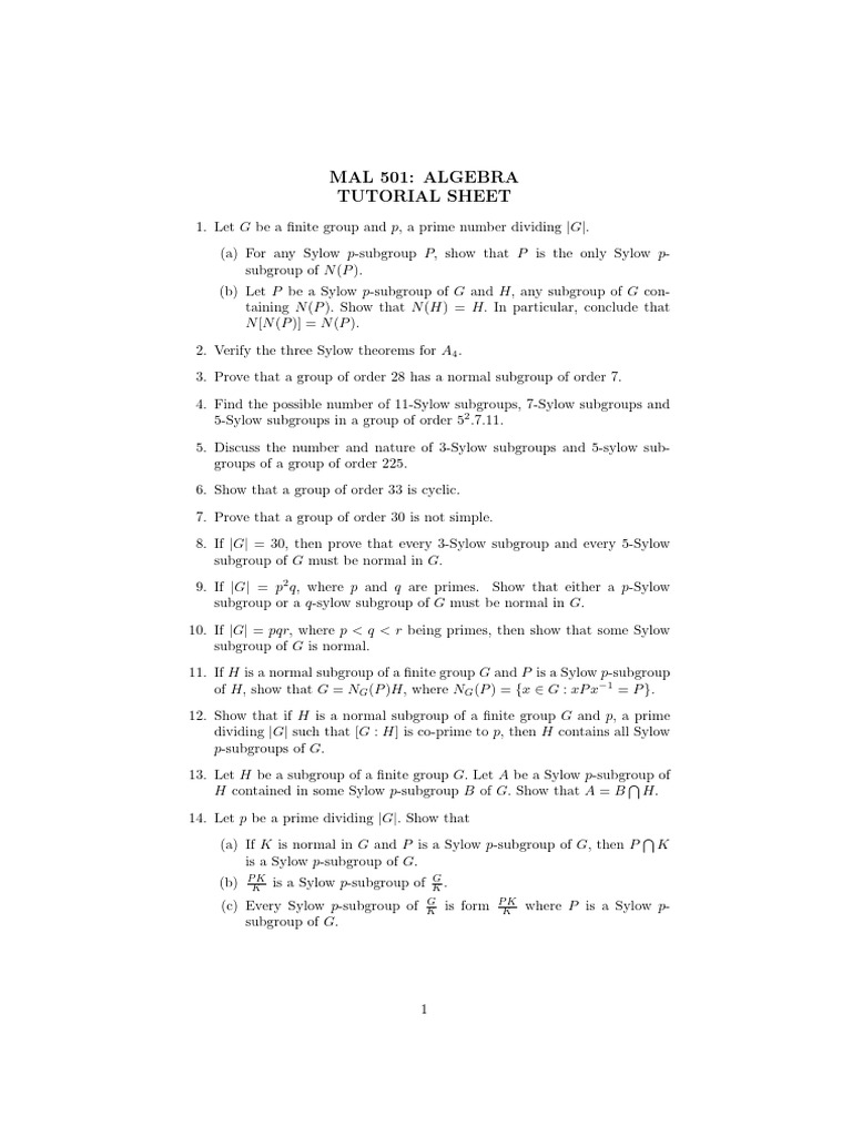 Sylow Theorems and Group Theory | PDF
