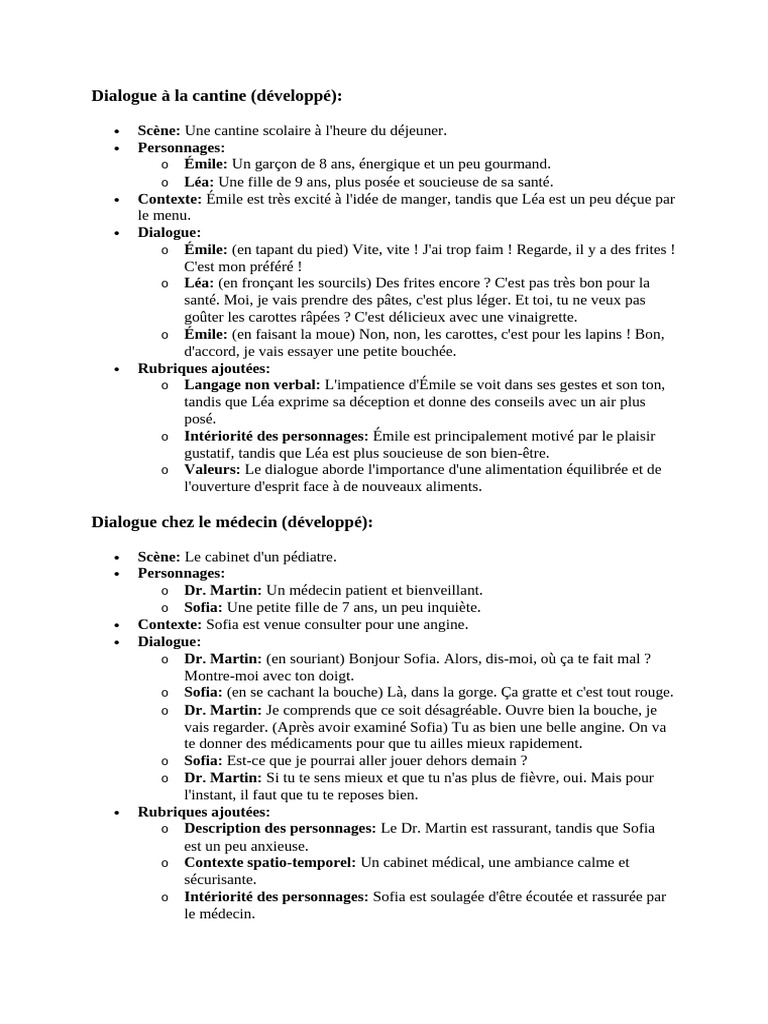 Dialogues d'enfants sur la santé et l'alimentation | PDF