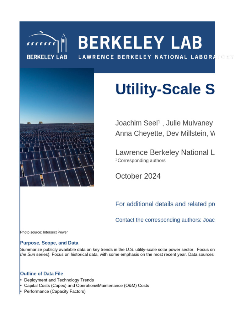 Utility-Scale Solar 2024 Edition Data File | PDF | Solar Power ...