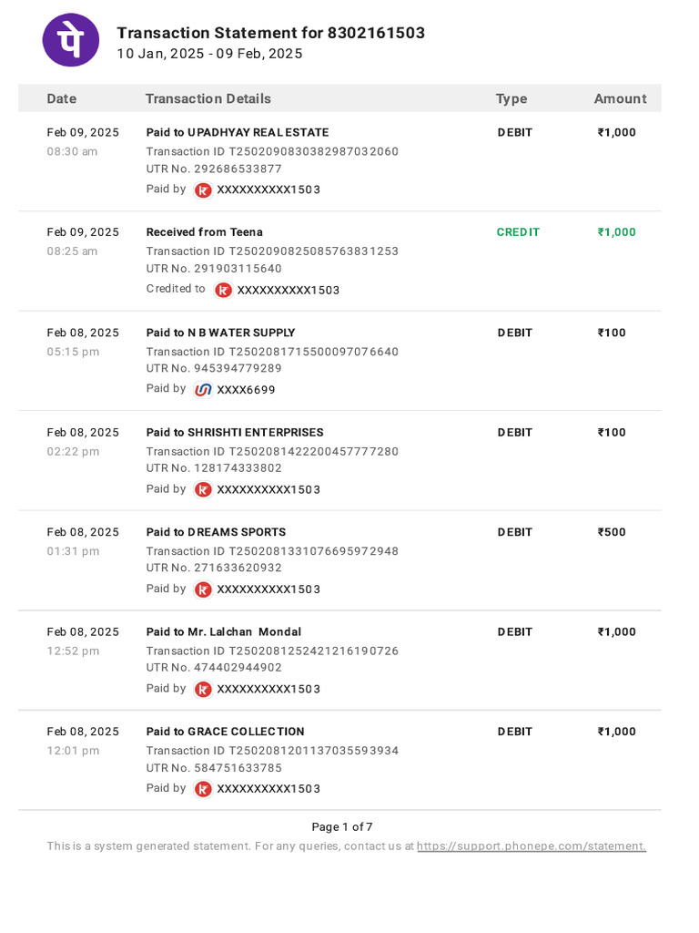 PhonePe Statement Jan2025 Feb2025 | PDF | Debits And Credits | Service Industries
