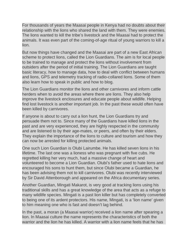 Maasai and the lions (1) | PDF | Lion